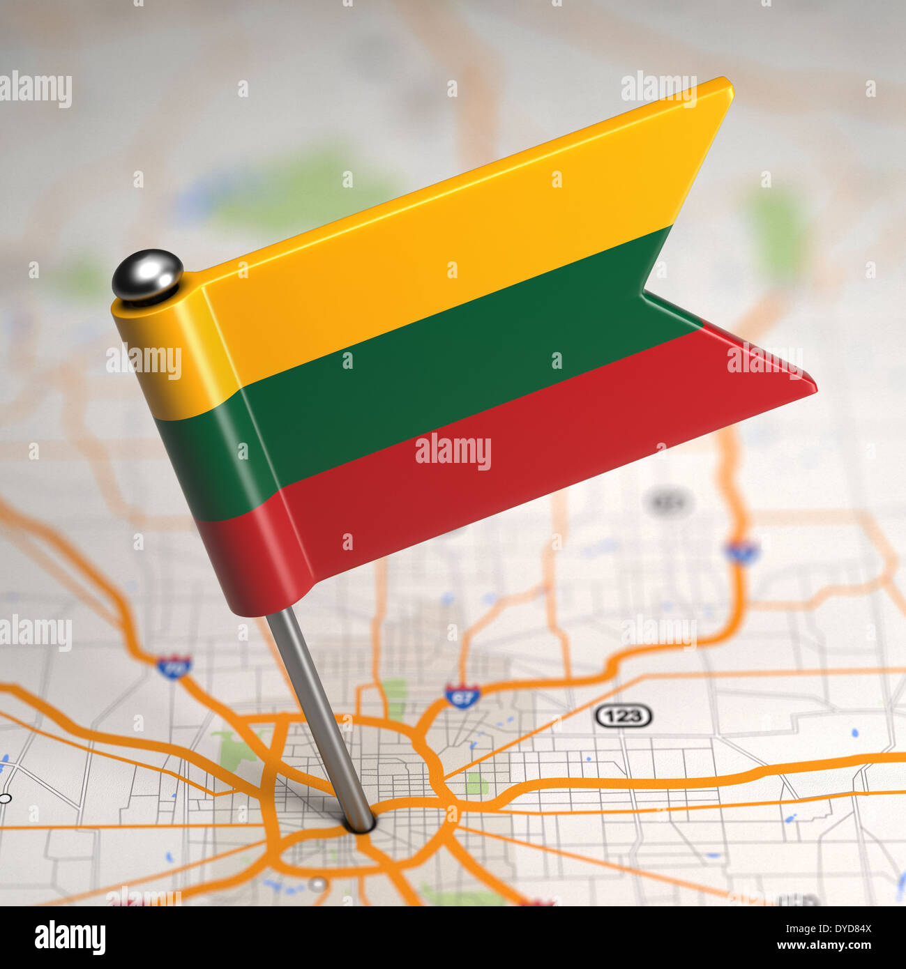 Small Flag of Lithuania Sticked in the Map Background with Selective ...