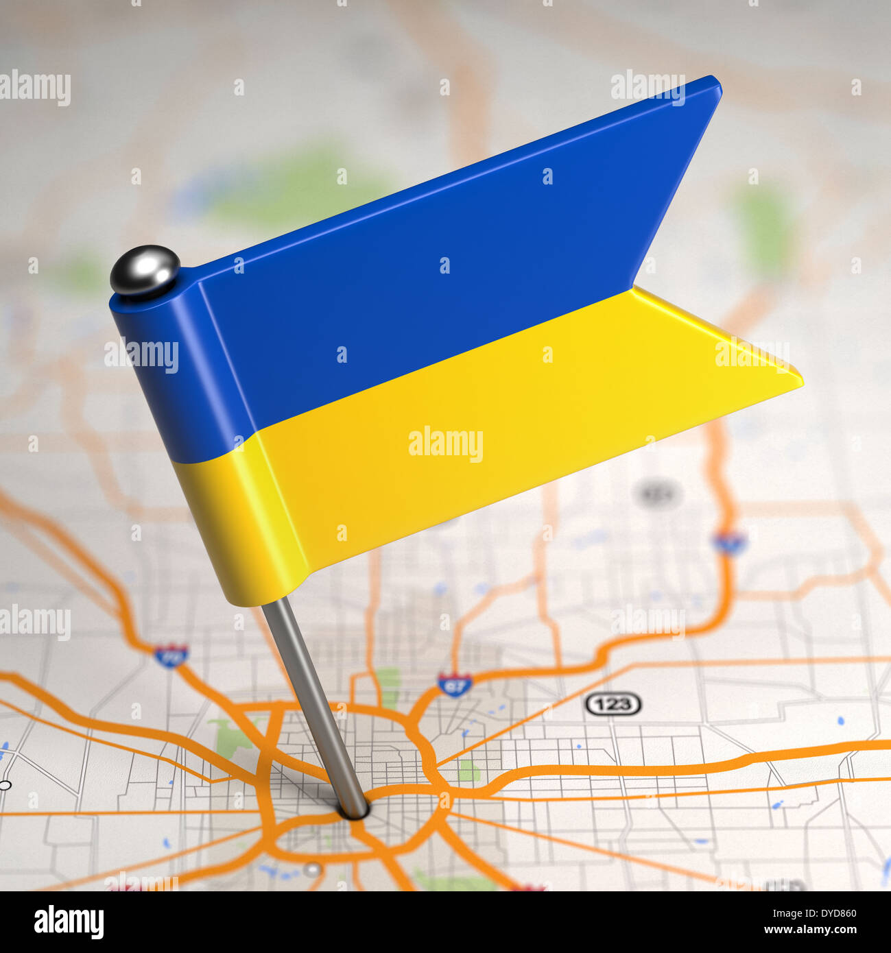 Small Flag of Ukraine Sticked in the Map Background with Selective ...