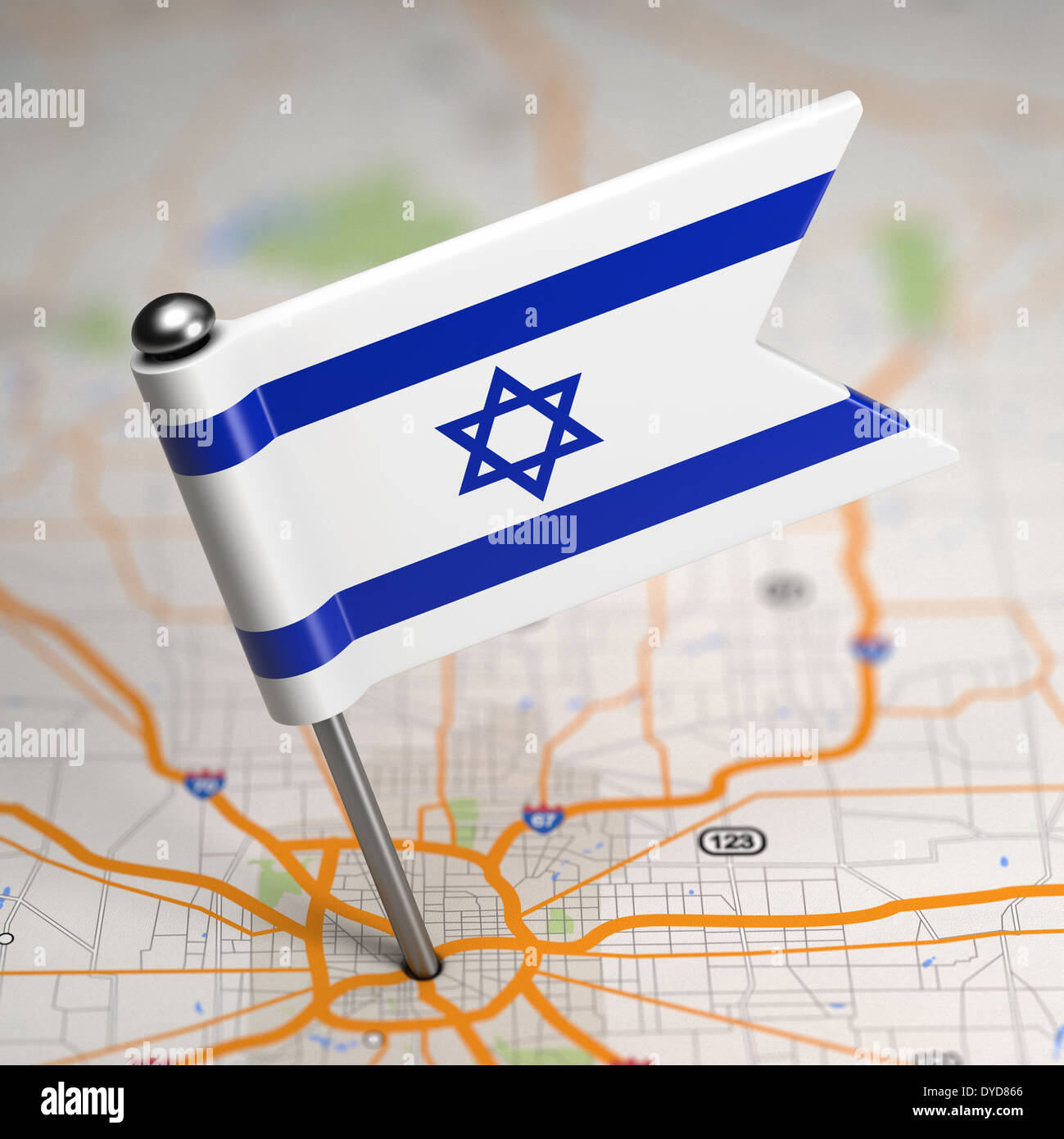 Small Flag of Israel Sticked in the Map Background with Selective Focus ...