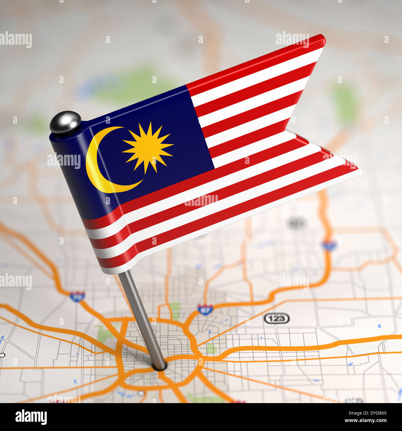 Small Flag of Malaysia Sticked in the Map Background with Selective ...