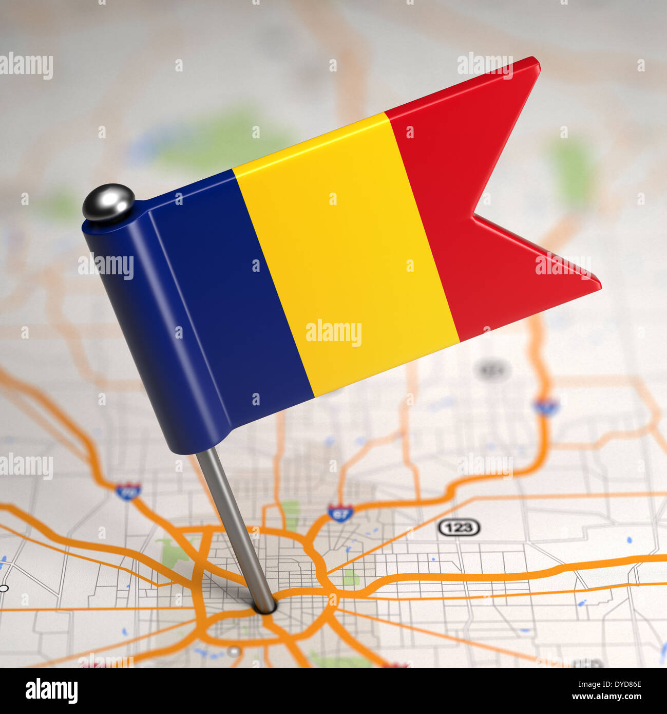 Small Flag of Romania Sticked in the Map Background with Selective ...