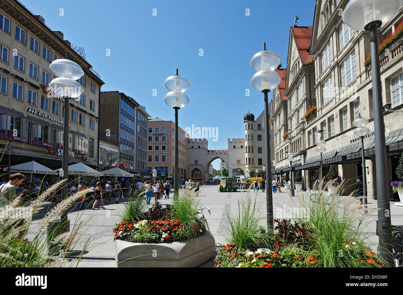 Pedestrian zone, Karlstor gate, end of Neuhauser Straße, Munich, Upper ...