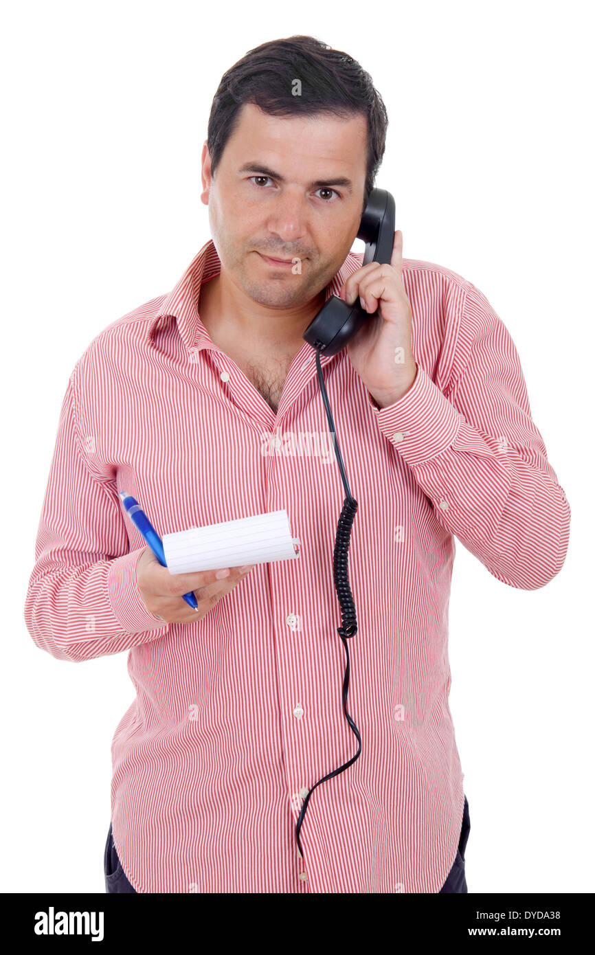 young man with a phone, isolated on white Stock Photo - Alamy