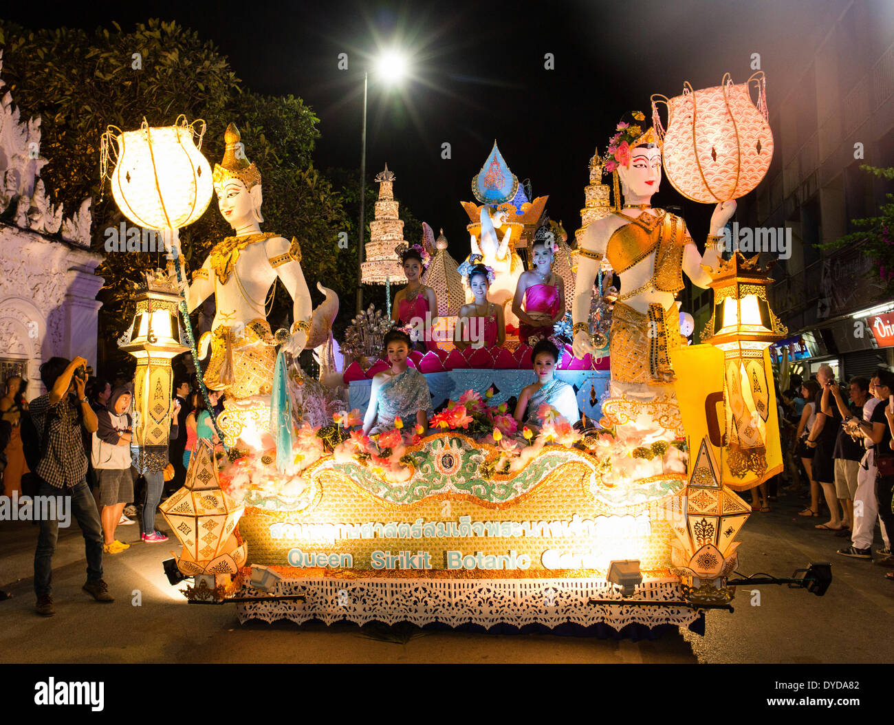 Women in traditional costume travelling on a float, parade, Loi ...