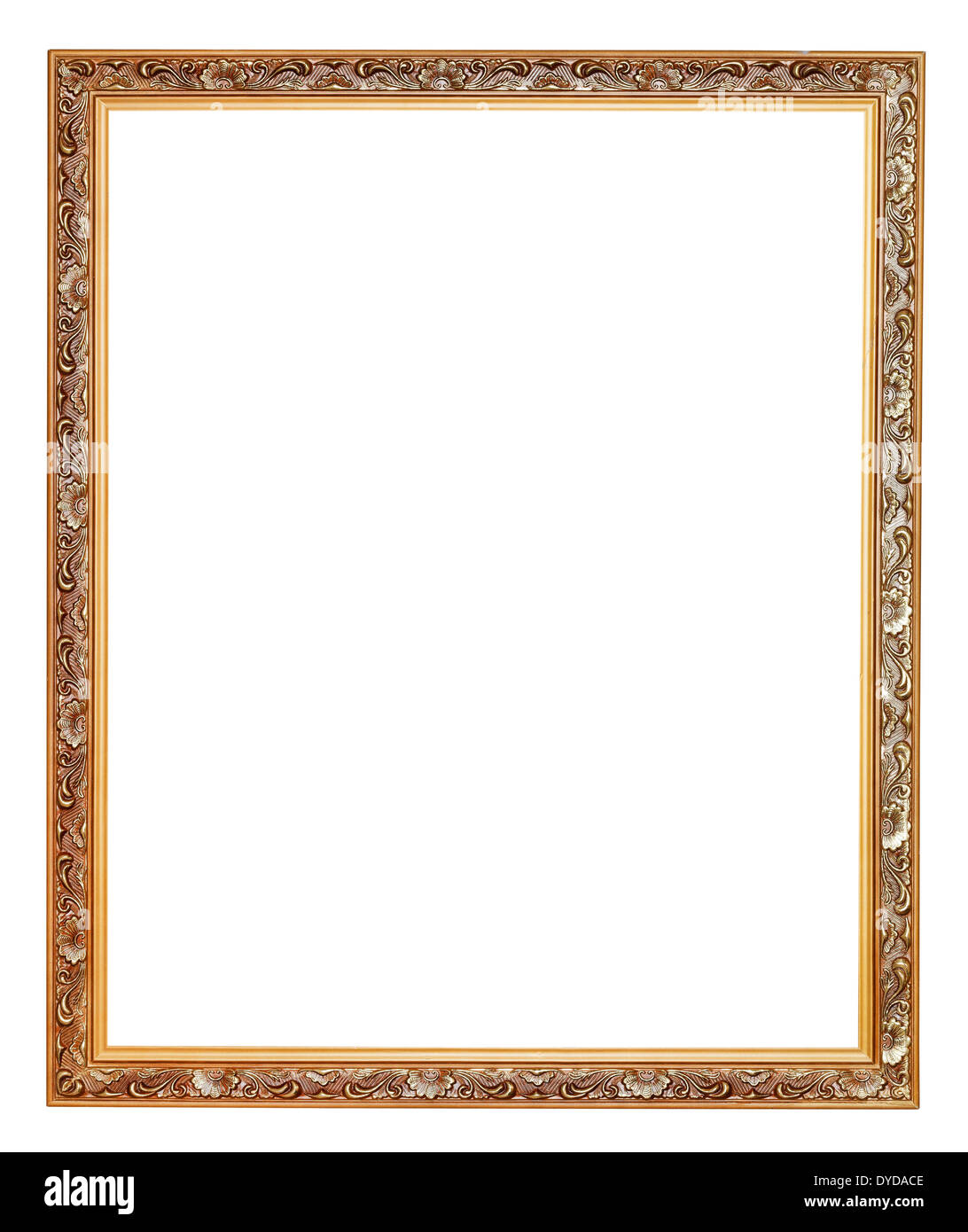 narrow gilted carved old wooden picture frame with cut out canvas ...
