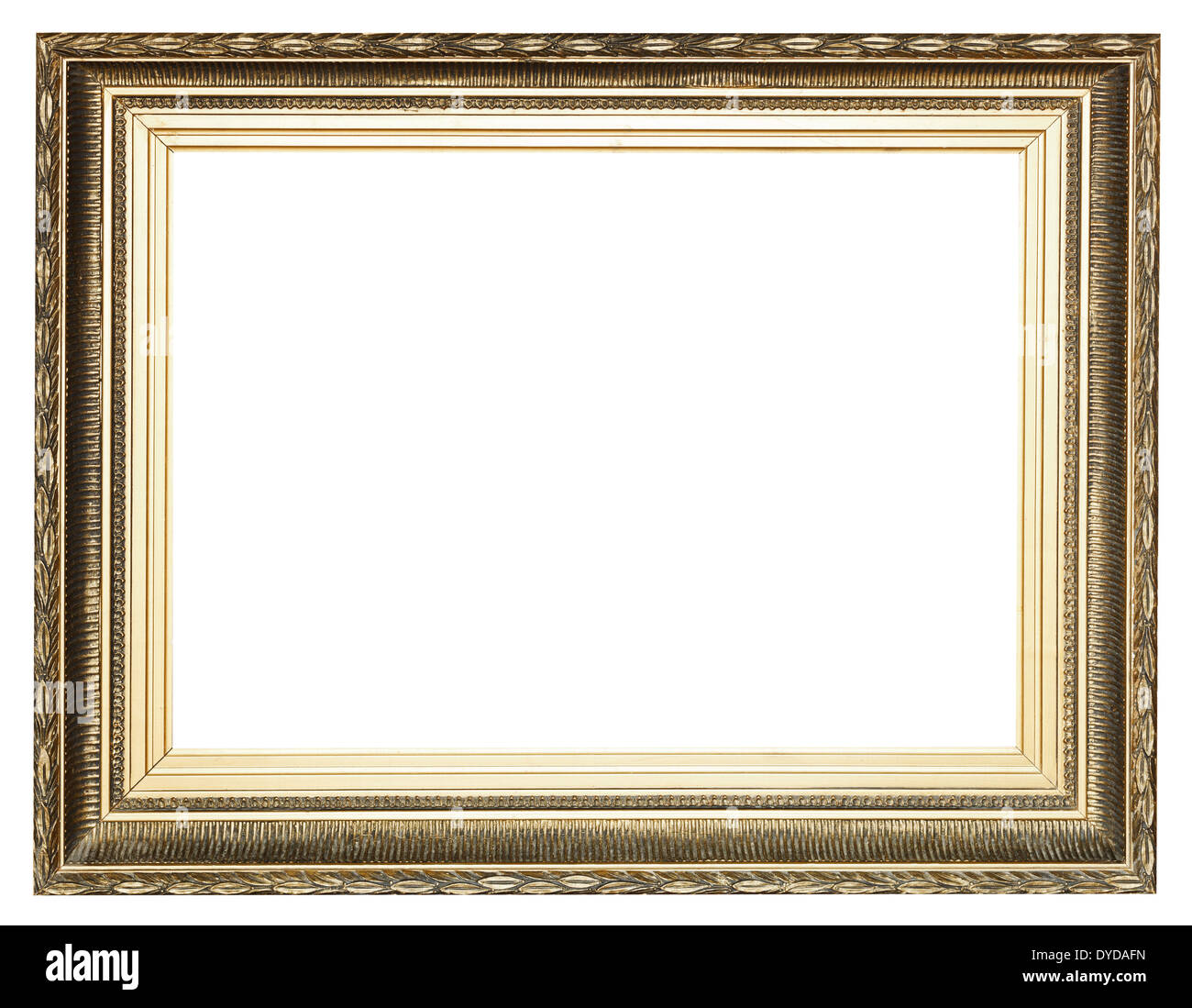 big wide golden ancient wooden picture frame with cut out canvas ...