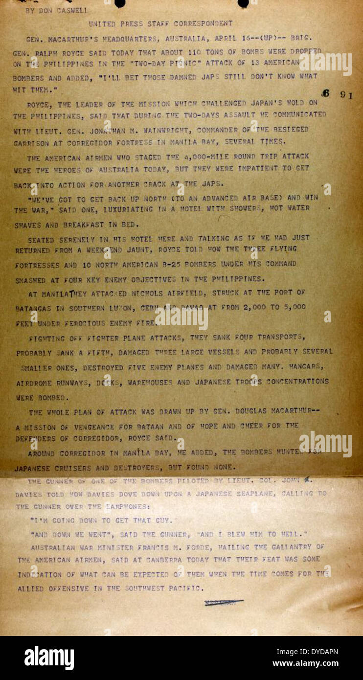 This photograph from the United Press Wire Service shows the 1942 ...