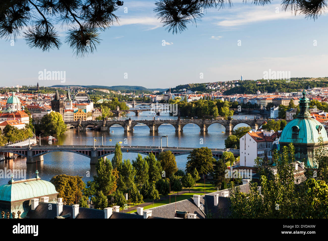 City view with view to bridges over river vltava hi-res stock ...