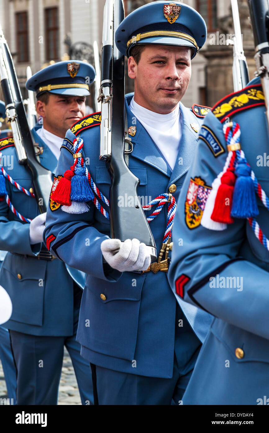 Changing of the Guards ceremony at Prague Castle in the Czech Republic ...