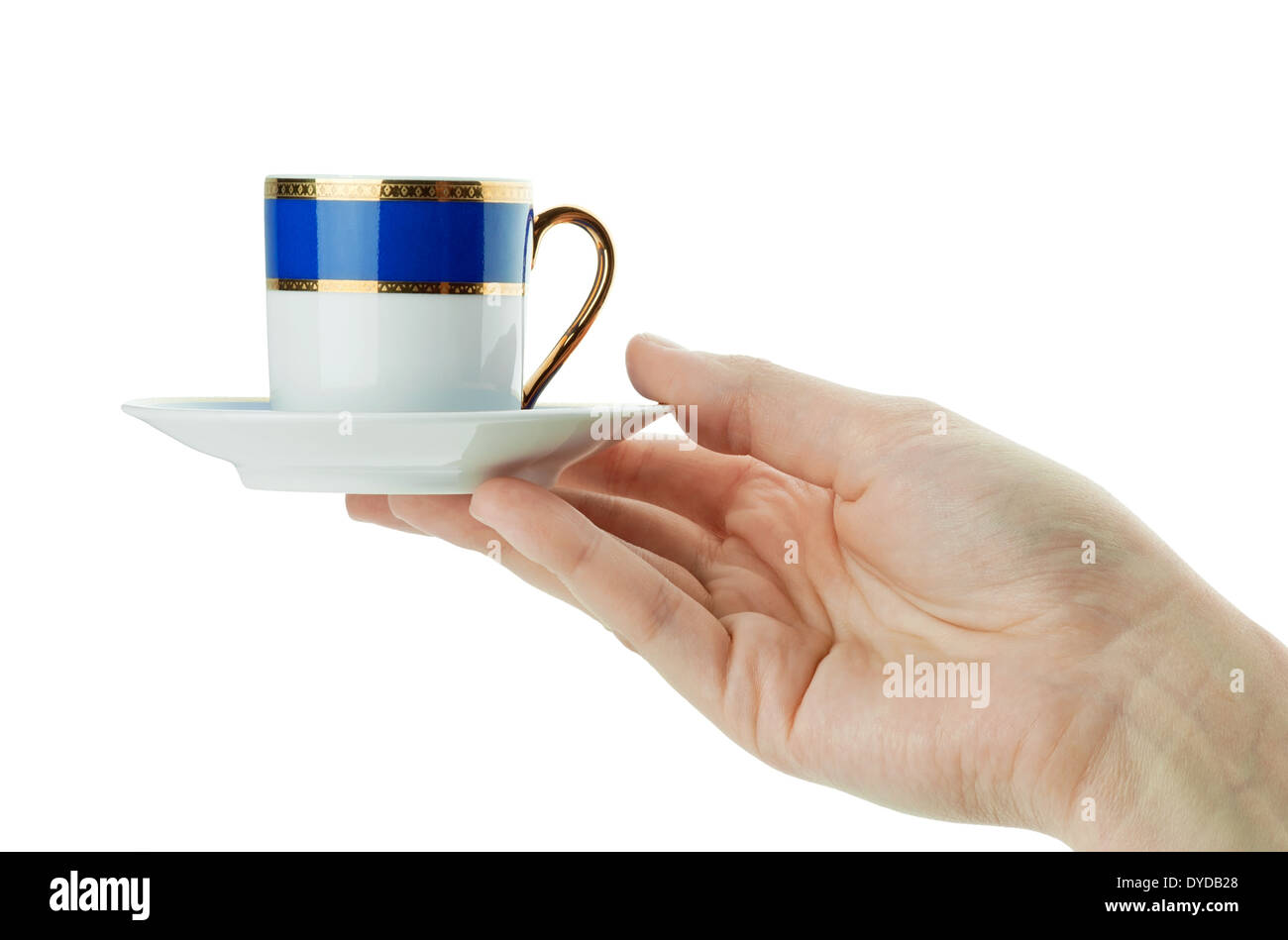 Hand holds cup on white background Stock Photo - Alamy