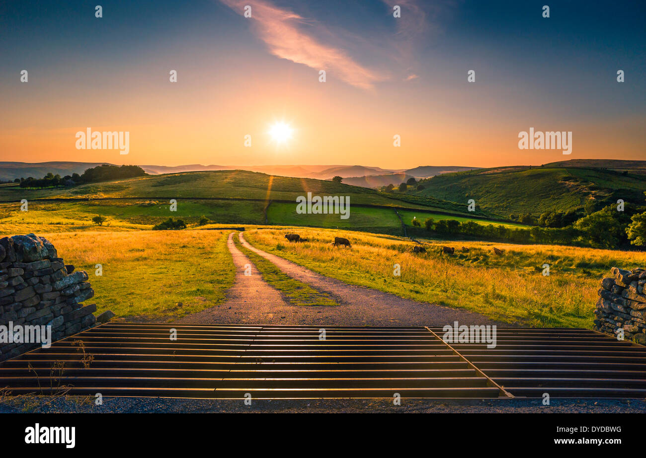 Late evening view of the rolling countryside in the Peak District Stock ...