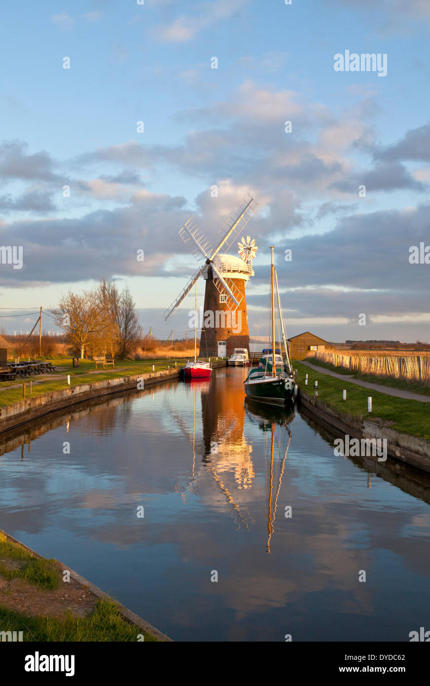 Horsey Mill on a stormy spring evening on the Norfolk Broads Stock ...