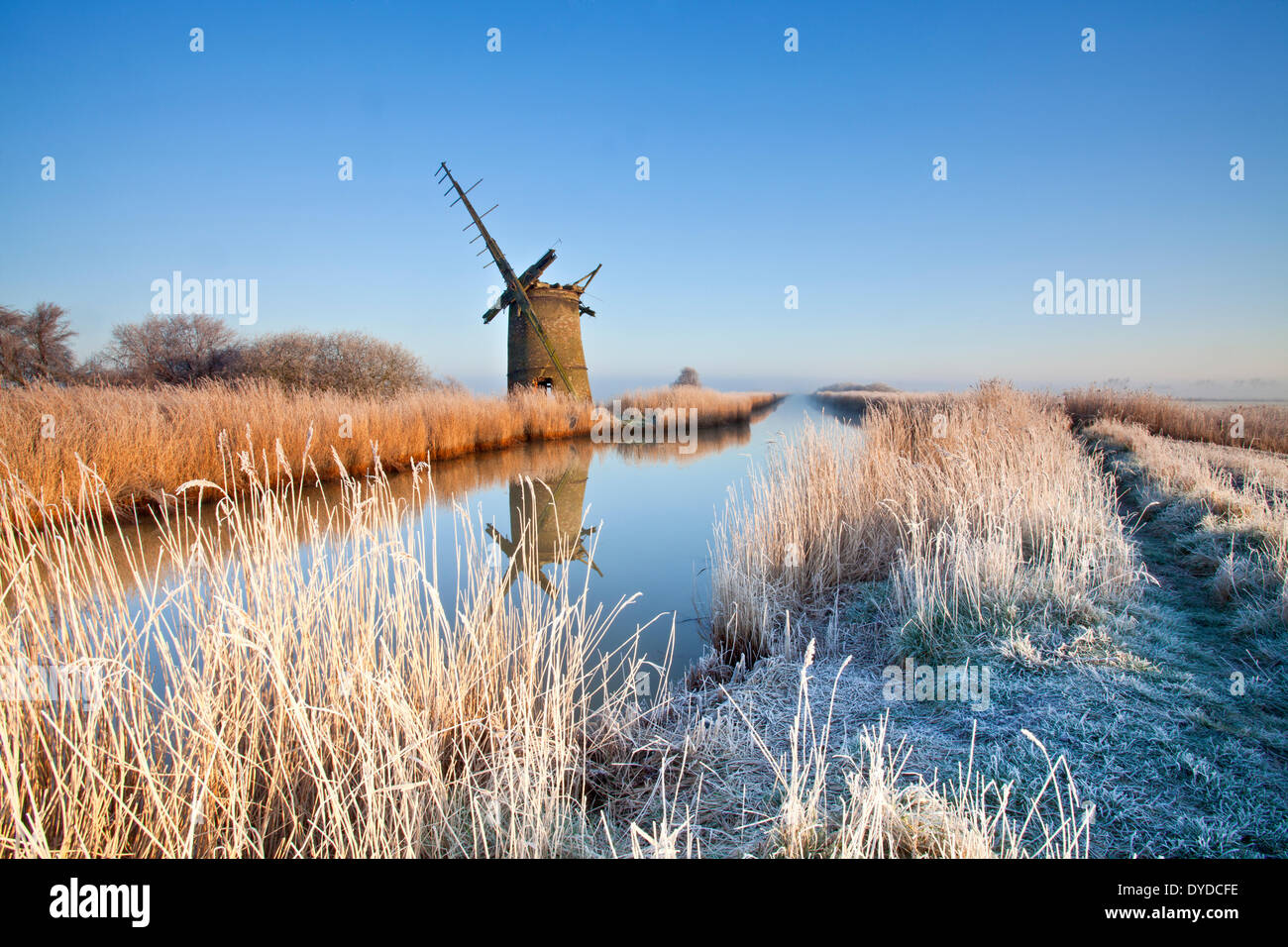 The derelict mill of Brograve on the Norfolk Broads following an ...