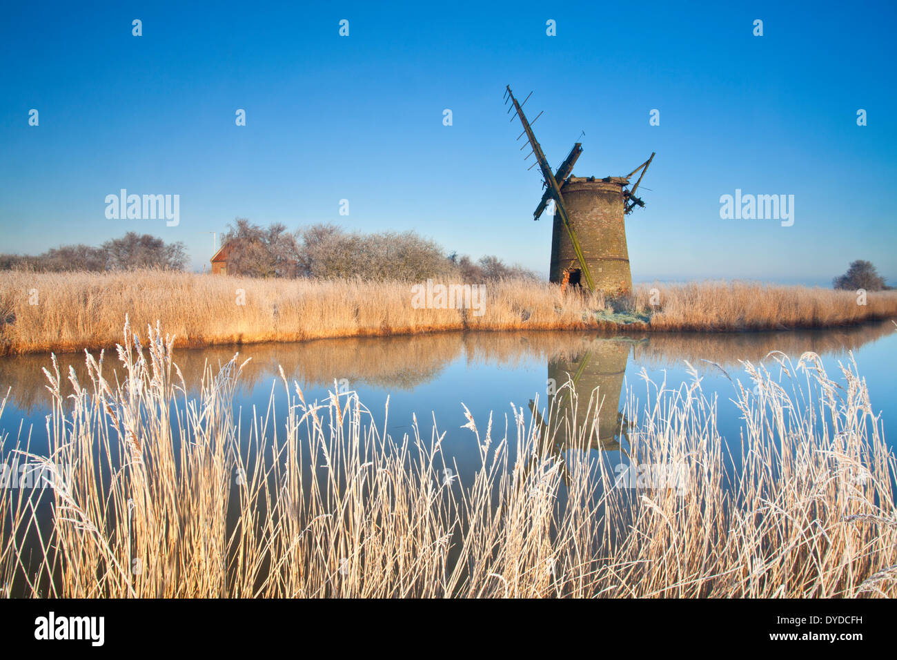 The derelict mill of Brograve on the Norfolk Broads following an ...
