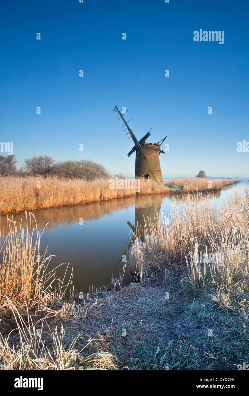 The derelict mill of Brograve on the Norfolk Broads following an ...