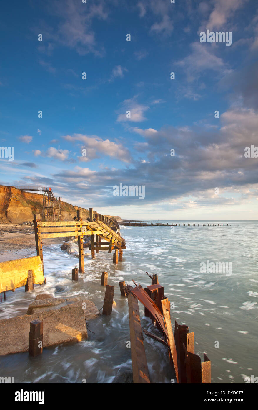 Happisburgh beach and the derelict sea defences at first light on the ...