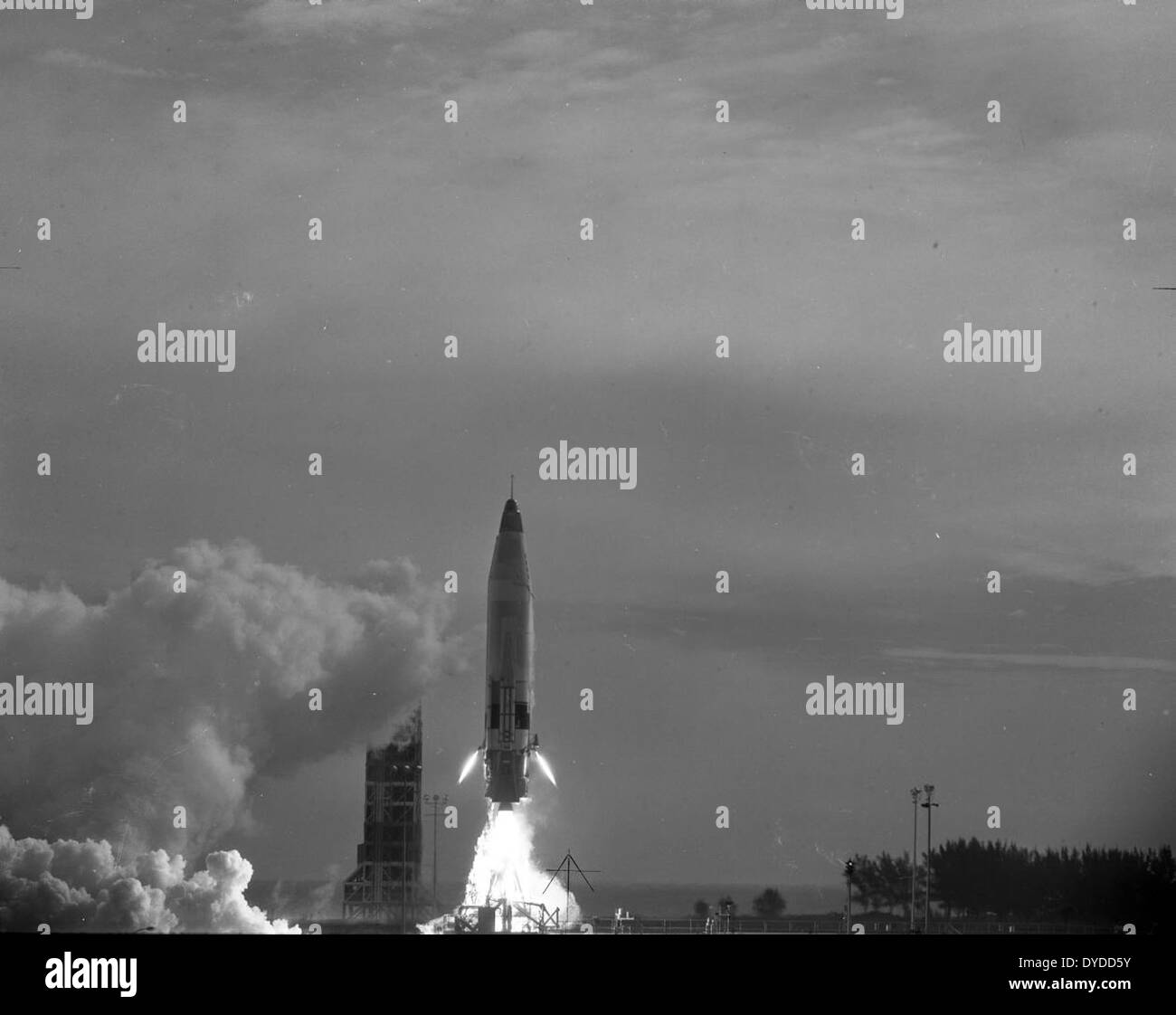 This image captures the launch of an Atlas Intercontinental Ballistic Missile (ICBM), a key ...