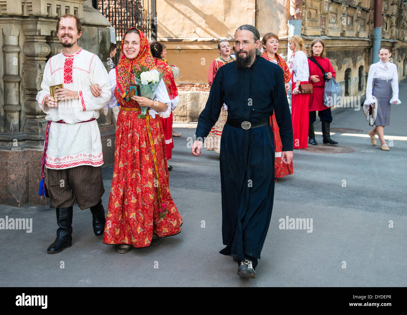 Just married couple following a traditional Orthodox wedding ceremony ...