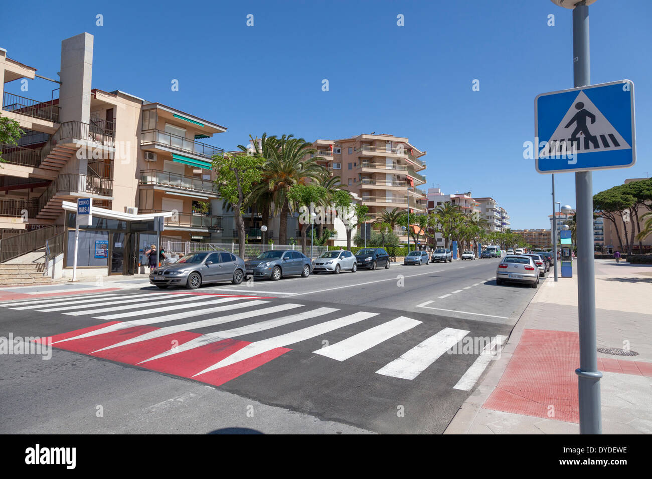 Pedestrian crossing to the promenade seafront at La Pineda Stock Photo ...