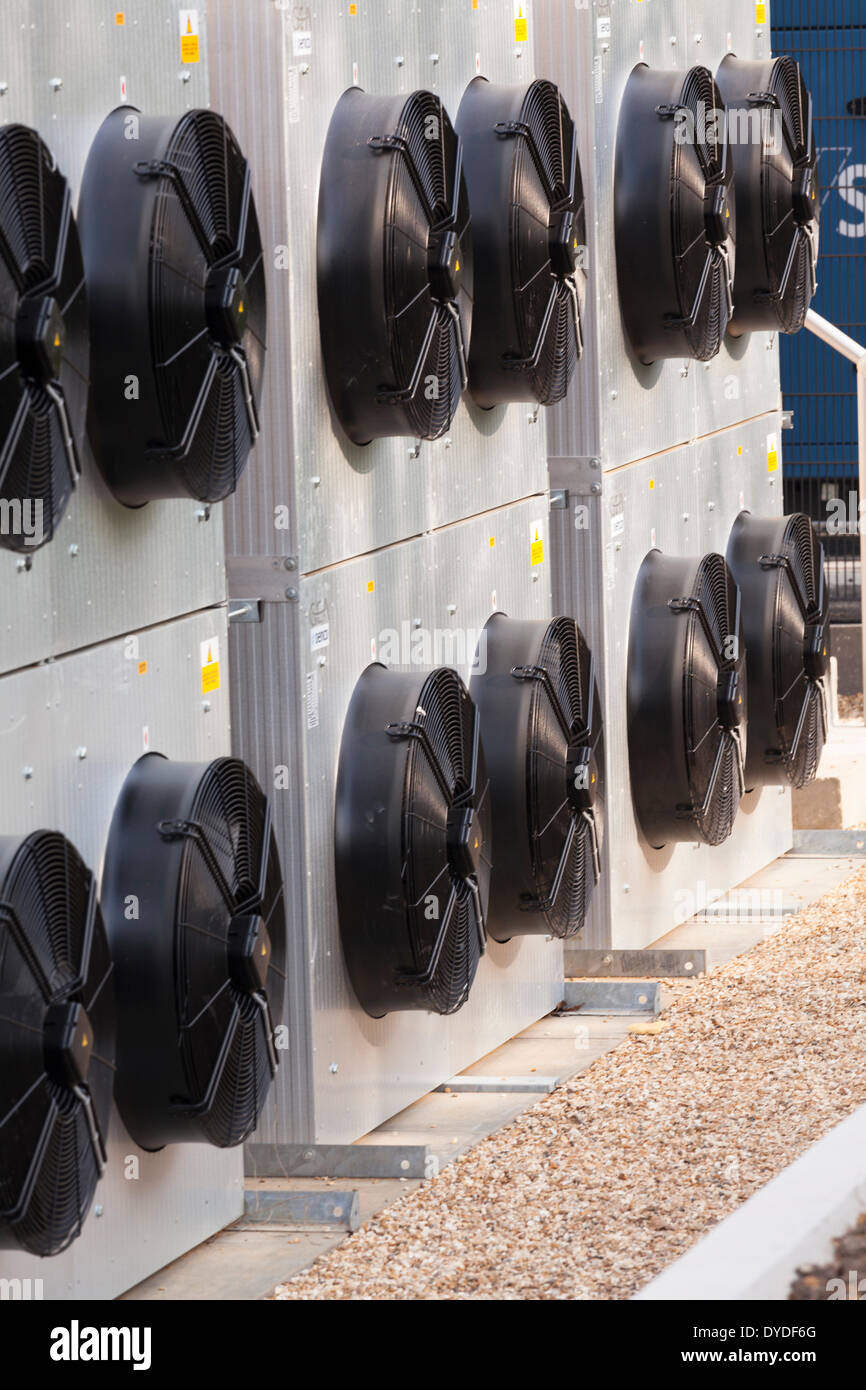 Exterior mounted air conditioning units on a computer server building ...
