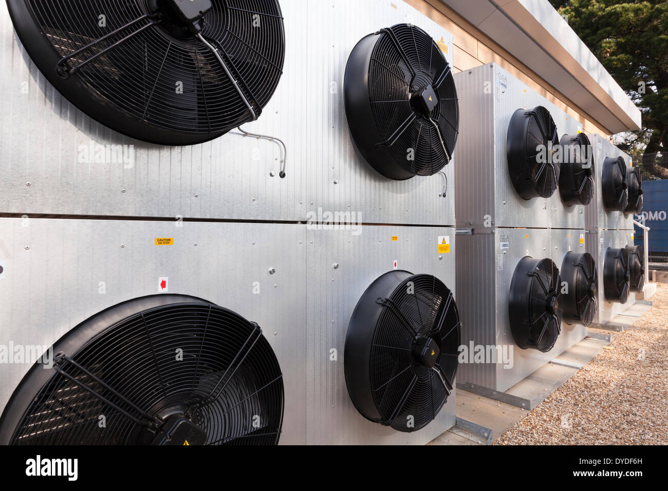 Exterior mounted air conditioning units on a computer server building ...