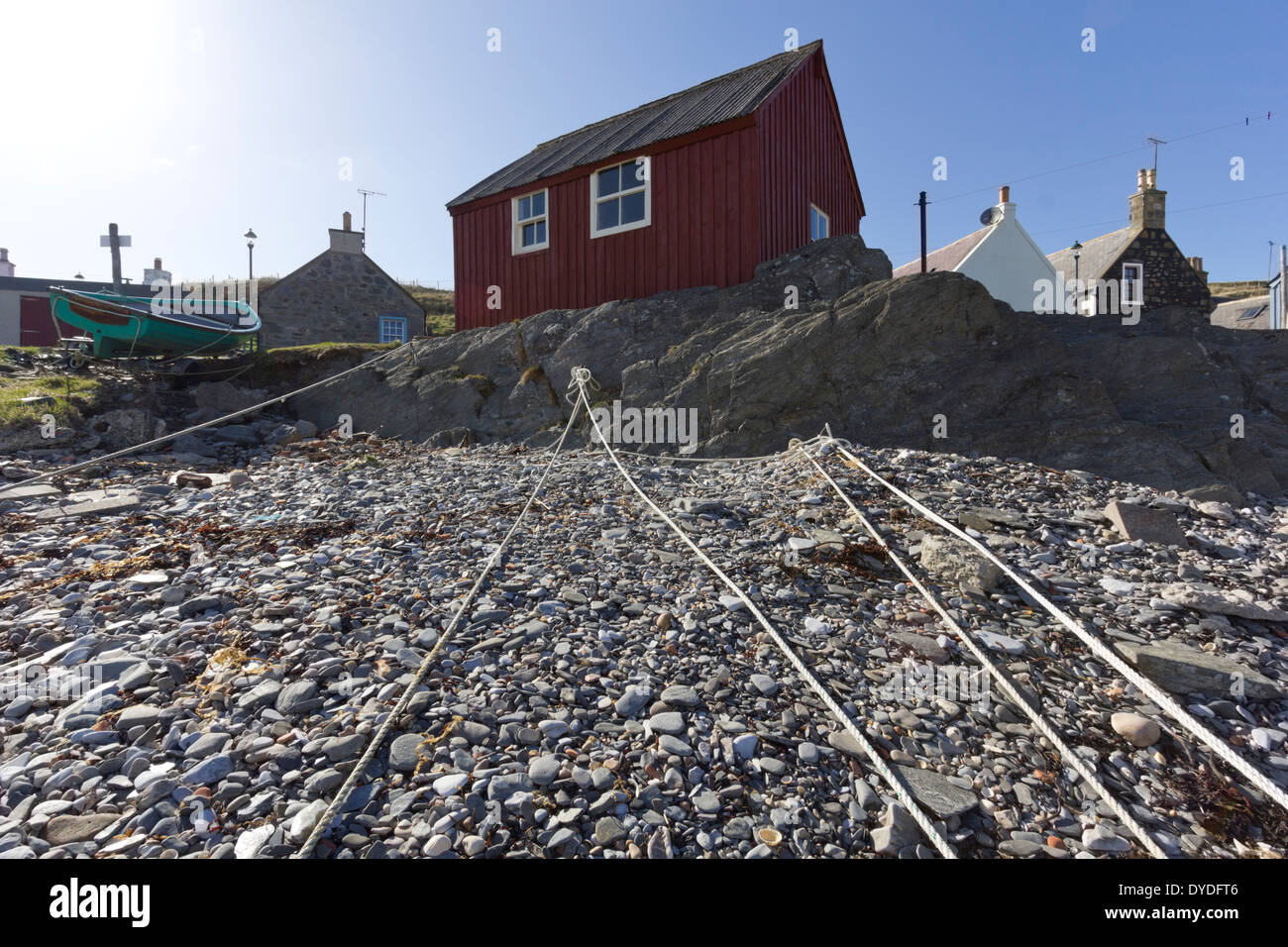 Fishermans Hut And Boat In Fishing Village Of Sandend, Scotland Stock ...