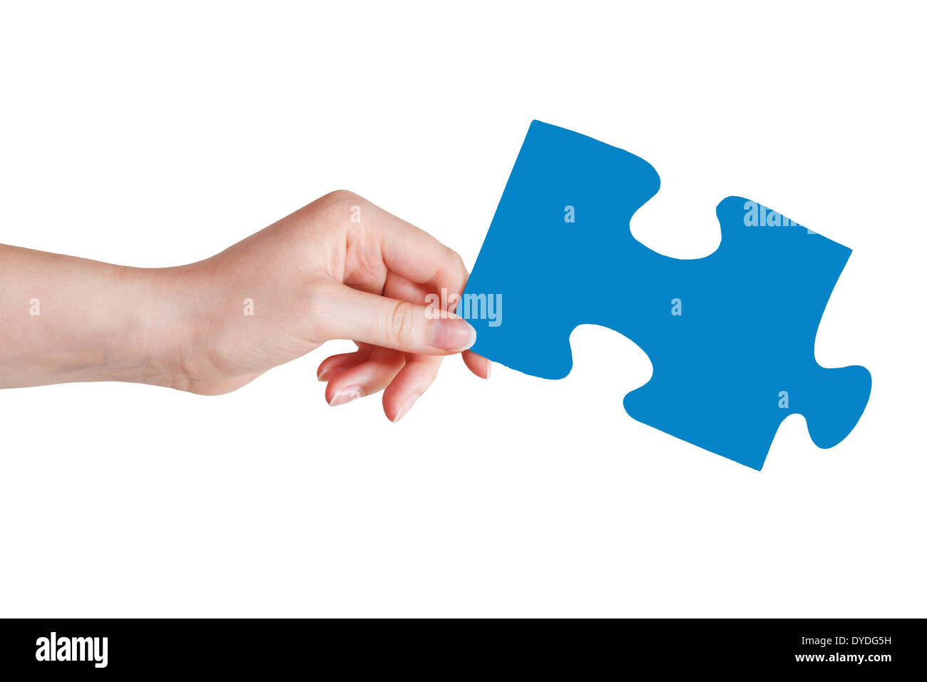female hand with blue puzzle piece isolated on white background Stock ...