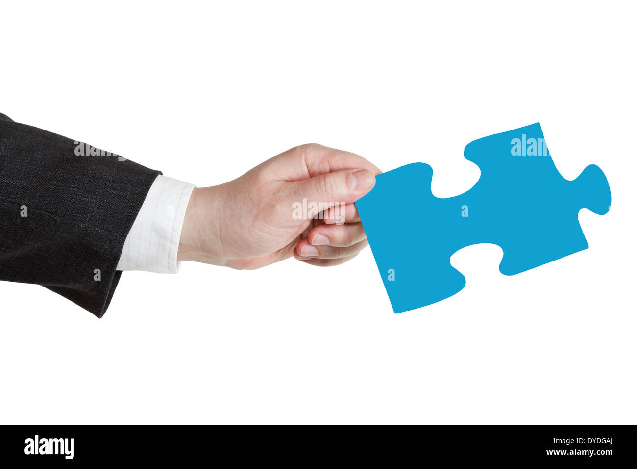 male hand with blue puzzle piece isolated on white background Stock ...