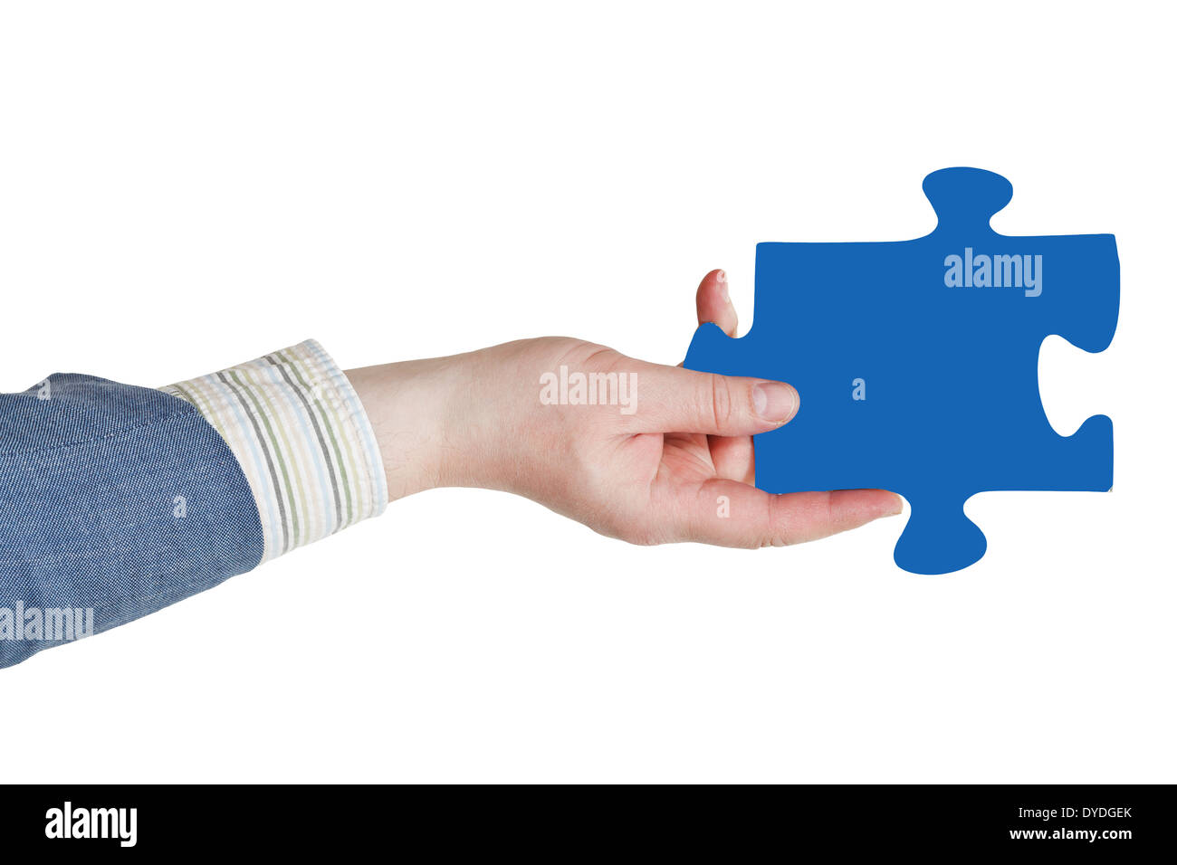 male hand with blue puzzle piece isolated on white background Stock ...