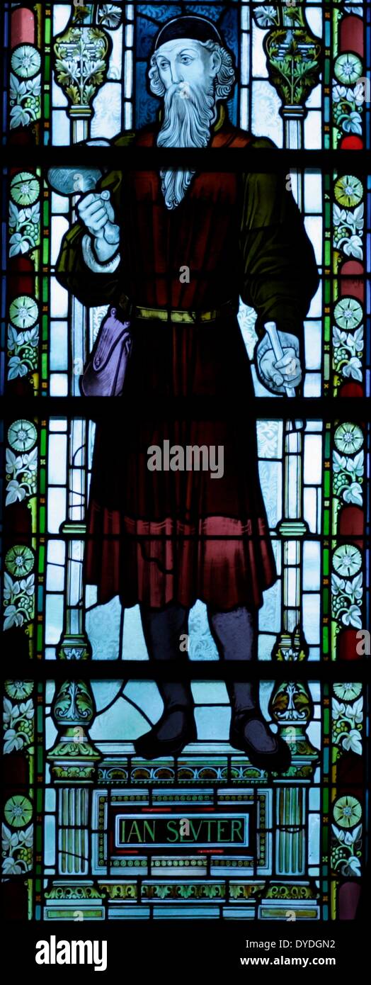 Stained glass window at the Rijksmuseum, Amsterdam, Holland. Depicts a ...