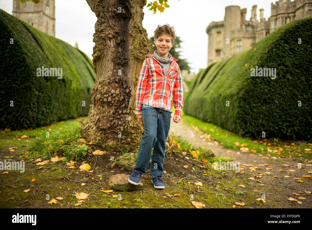 A young boy in a castle garden Stock Photo - Alamy