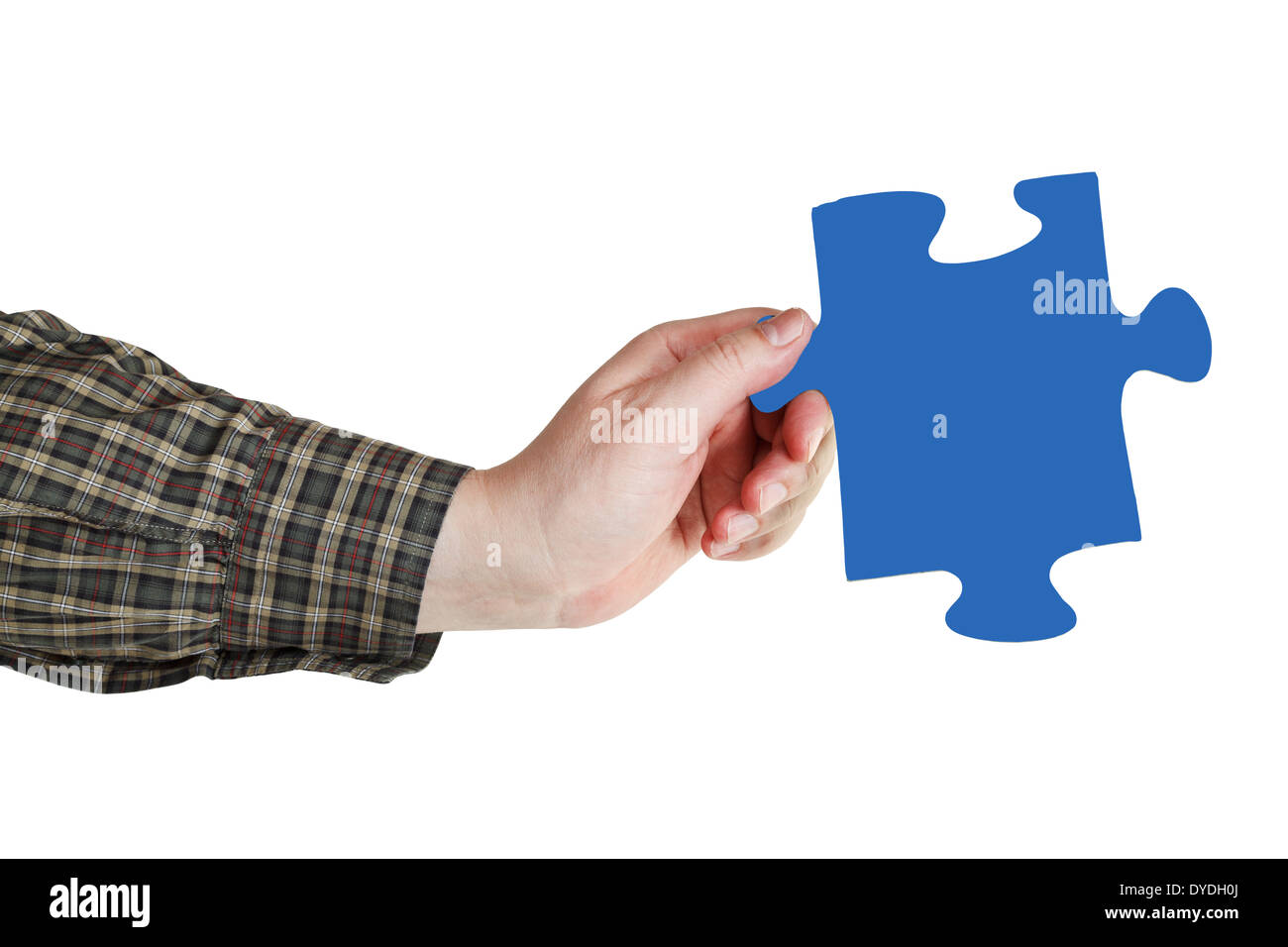 male hand with blue puzzle piece isolated on white background Stock ...