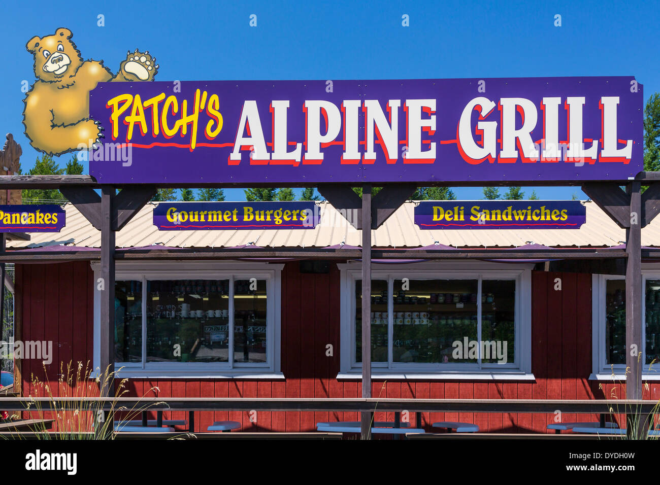 Patchy's Alpine Grill storefront in Hungry Horse, Montana, USA Stock ...
