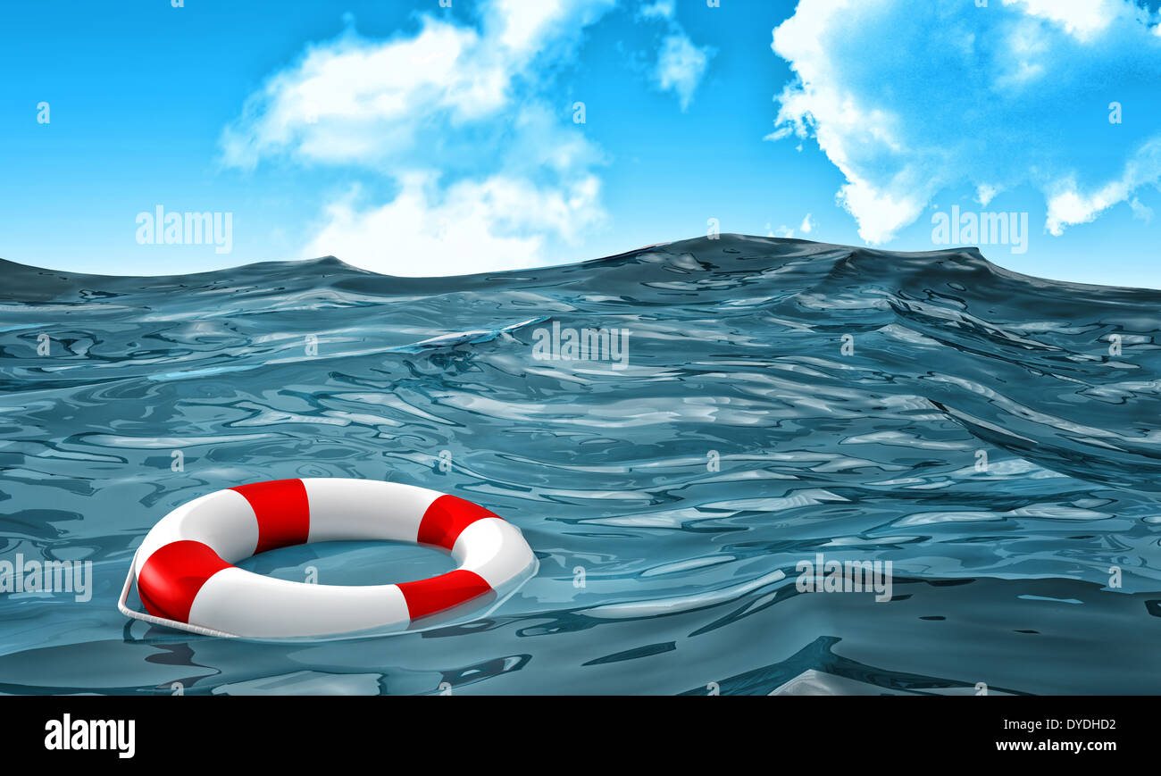 lifebuoy in ocean 3d image Stock Photo - Alamy
