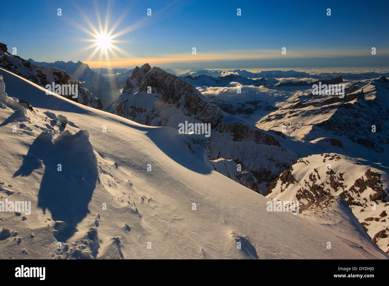 Evening Alps view Titlis mountain mountain panorama mountains Bernese ...