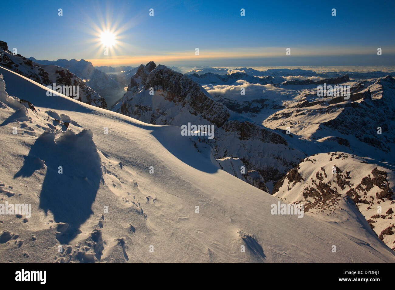 Evening Alps view Titlis mountain mountain panorama mountains Bernese ...