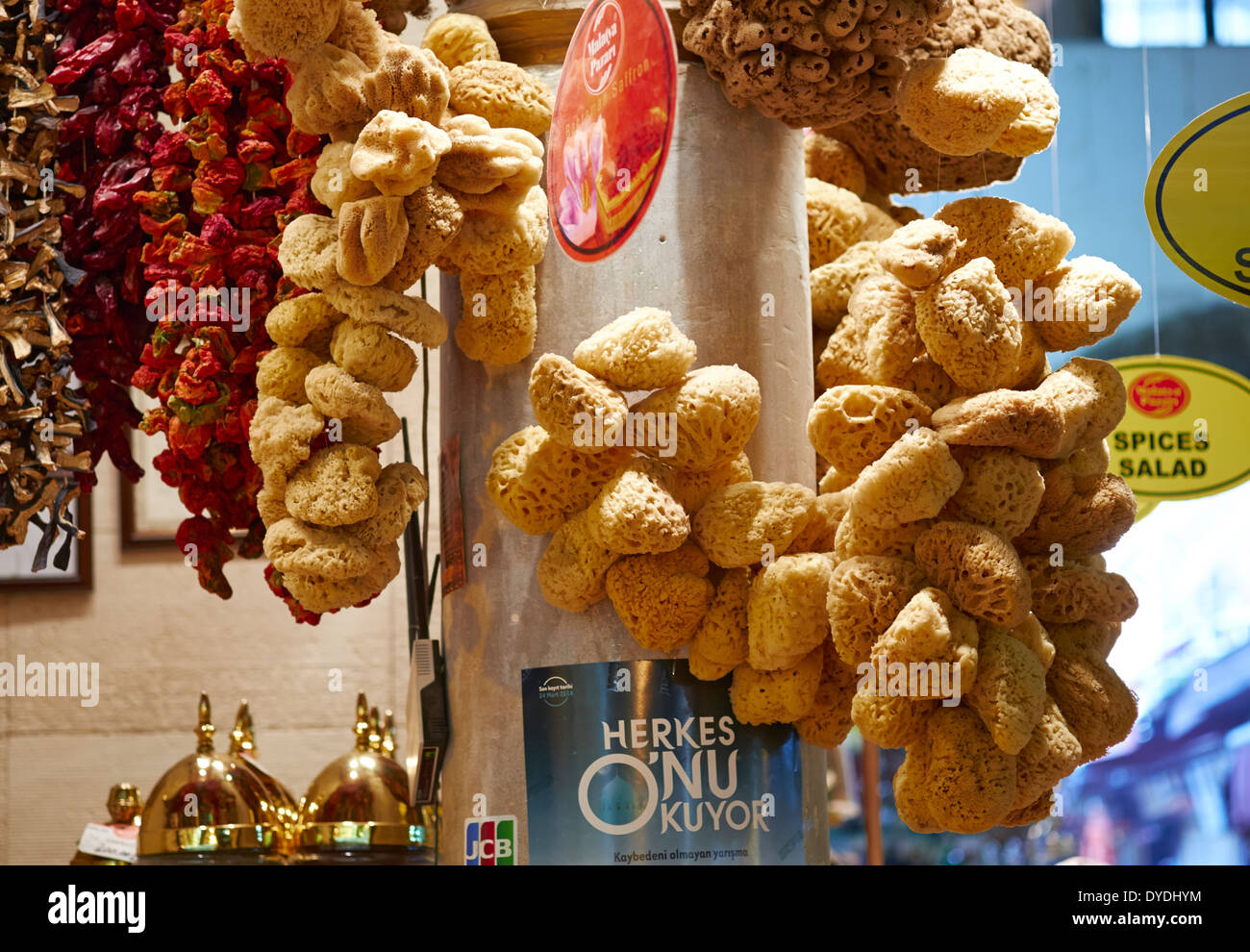 Exotic spices and natural sponge at the Grand Bazaar Istanbul, Turkey ...
