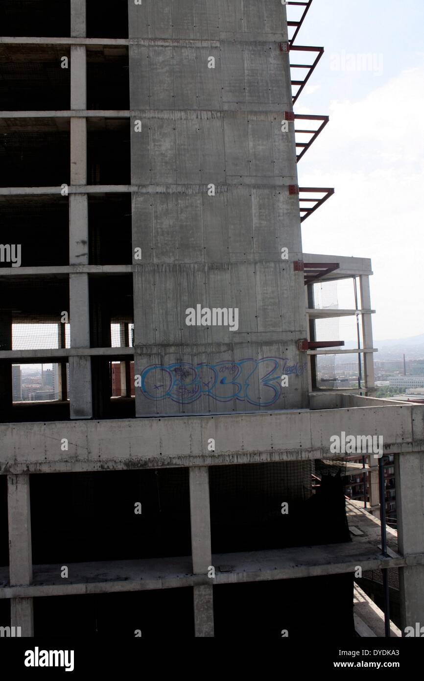 Construction halted on a modern high-rise building in the centre of ...