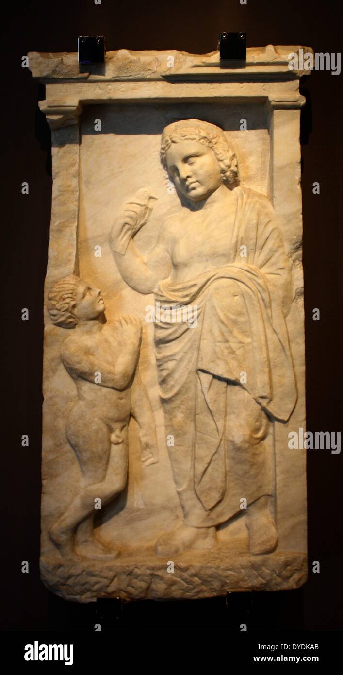 Greek funerary stele carved in marble the deceased hi-res stock ...