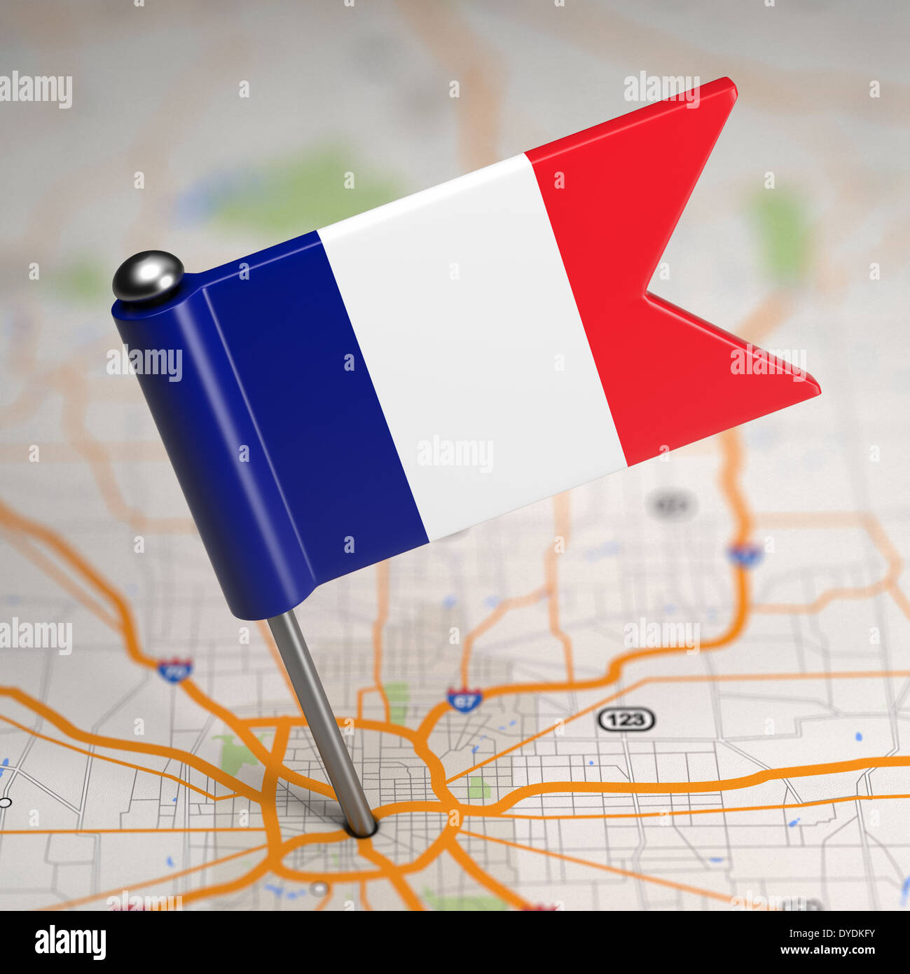 French Small Flag on a Map Background with Selective Focus Stock Photo ...