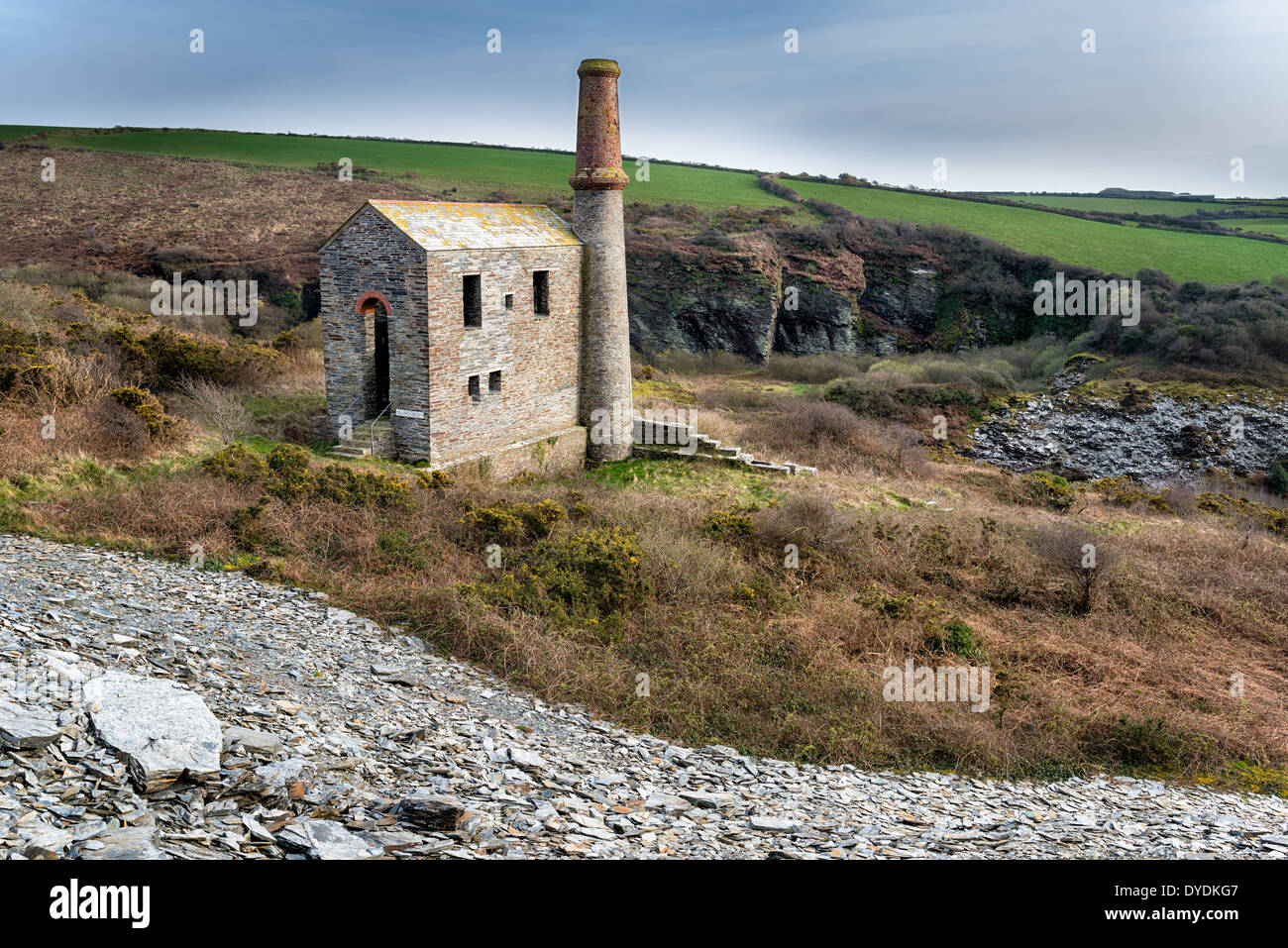 An old abandoned engine house at the Prince of Wales slate quarry neat ...