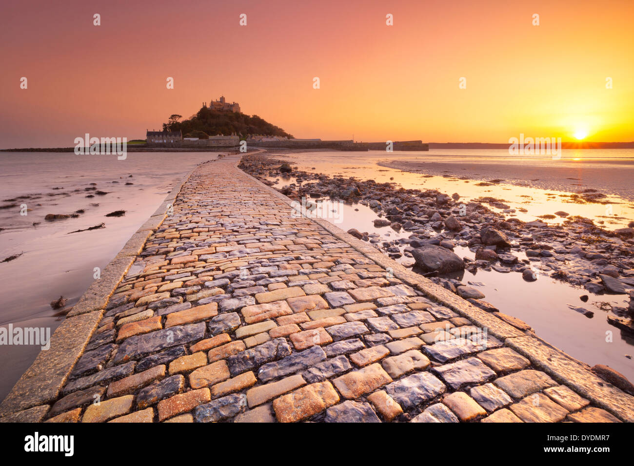 The causeway leading to Saint Michaels Mount in Cornwall, England at ...