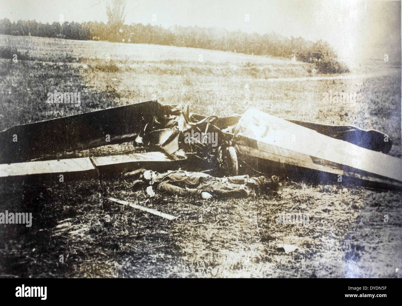 Photograph depicting the crash site of a World War I aircraft piloted ...
