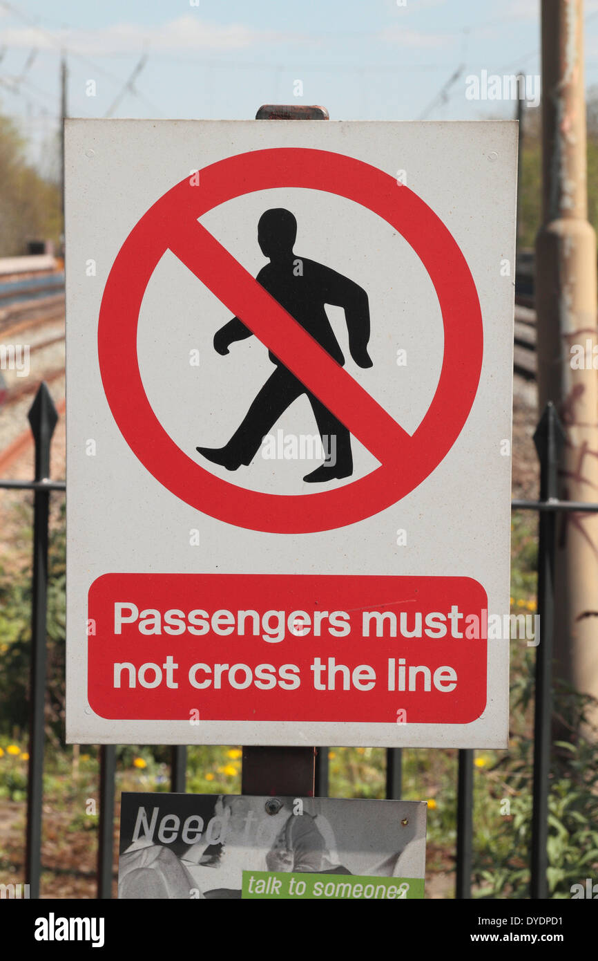 Railway track side warning sign (at Hanwell Station, West London, UK ...