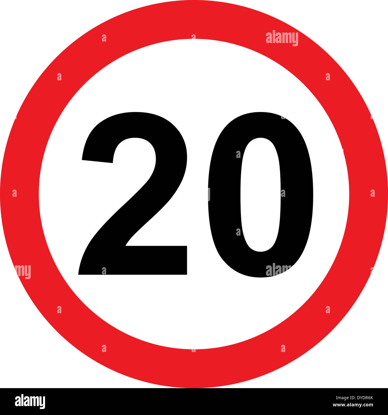 20 speed limitation road sign on white background Stock Photo - Alamy