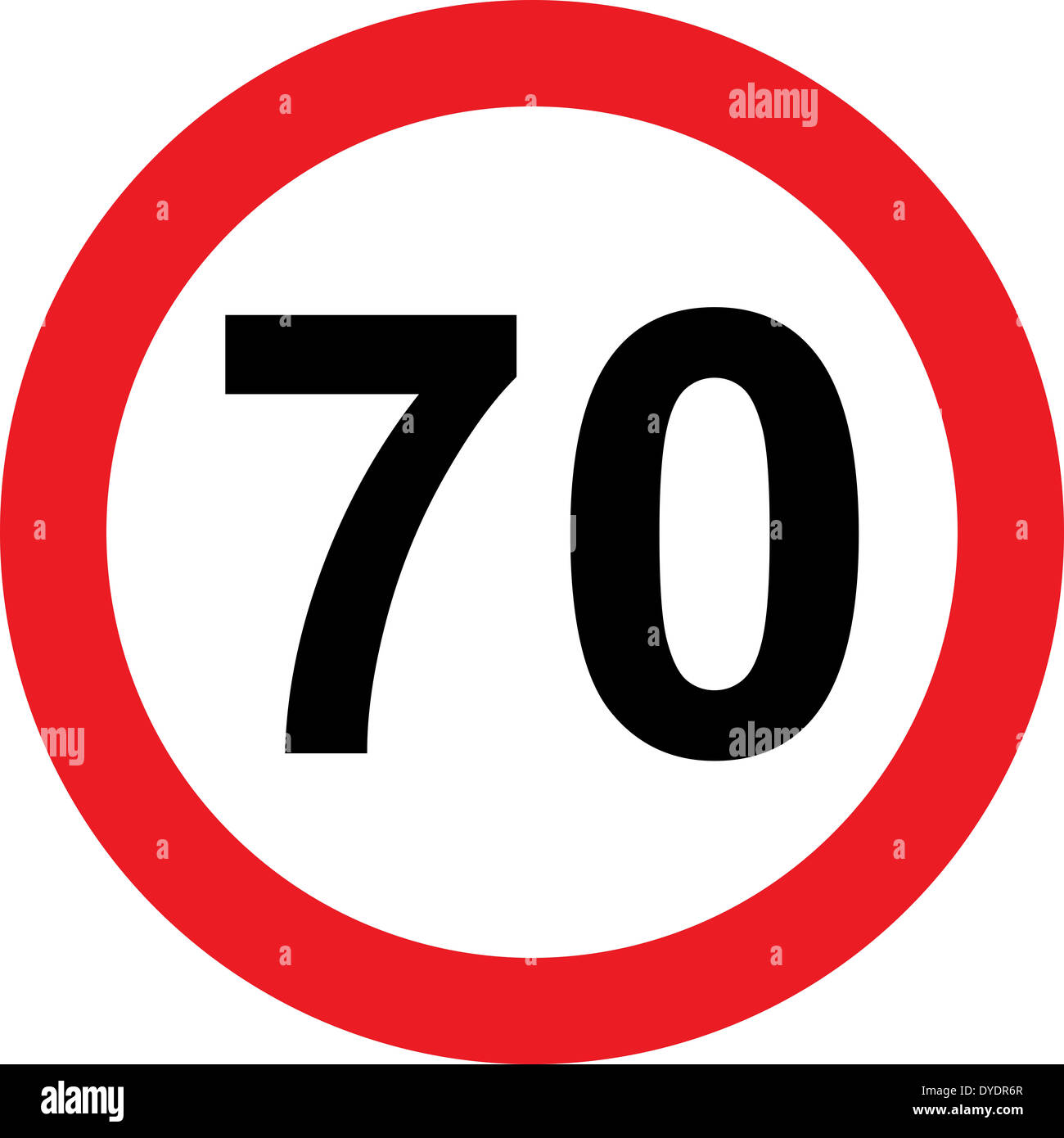 70 speed limitation road sign on white background Stock Photo - Alamy