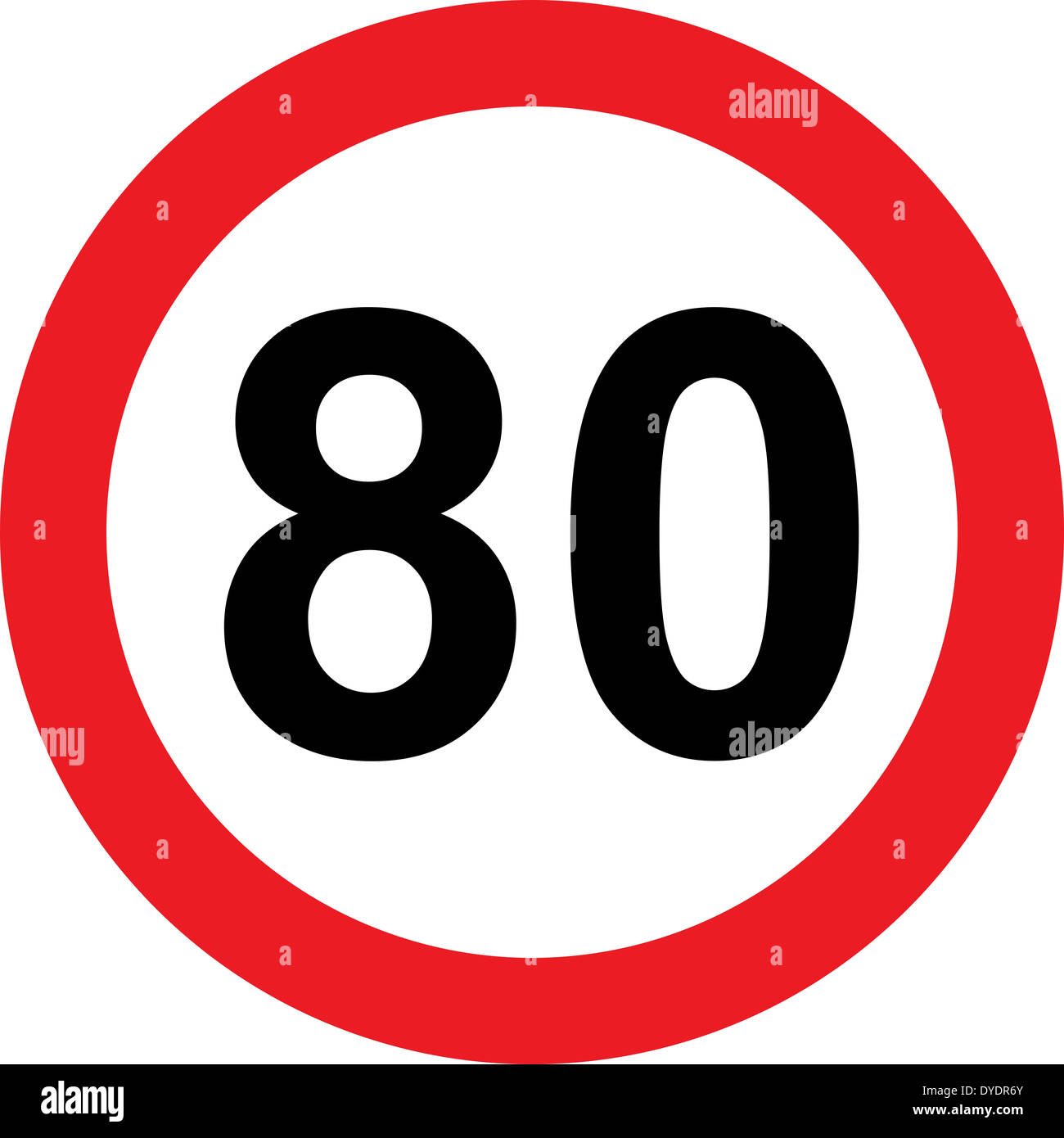 80 speed limitation road sign on white background Stock Photo - Alamy