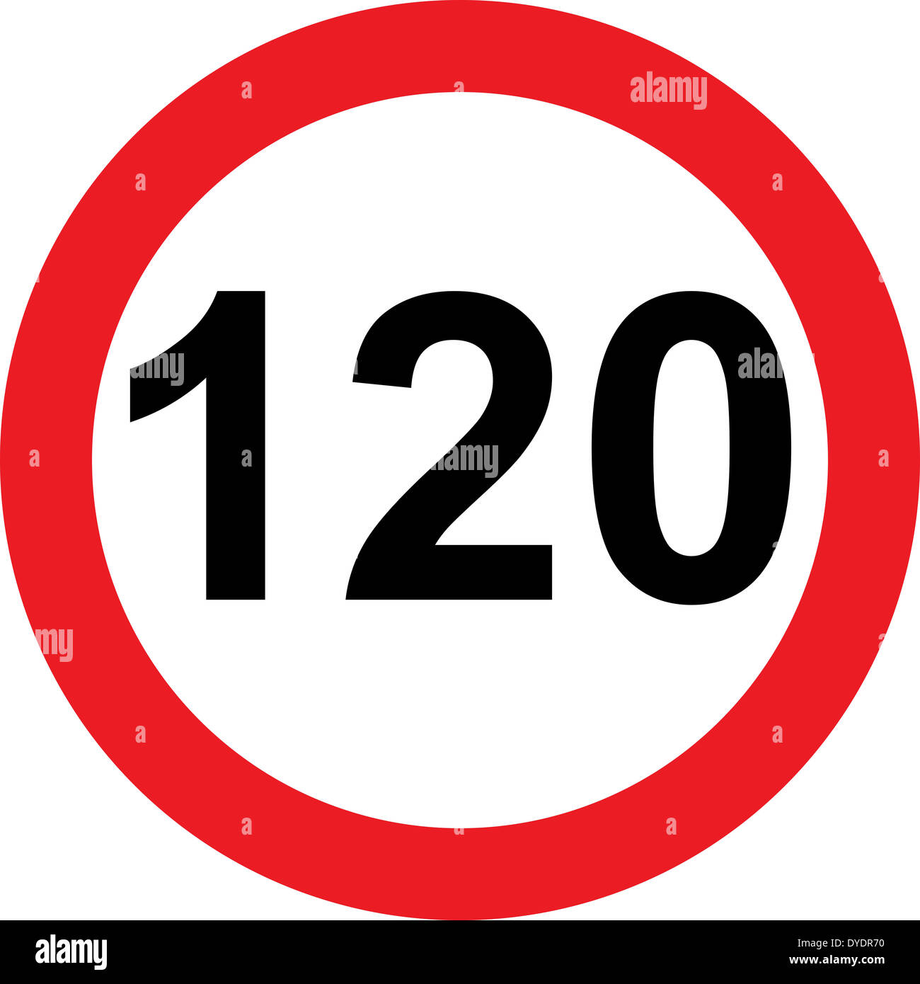 120 speed limitation road sign on white background Stock Photo - Alamy