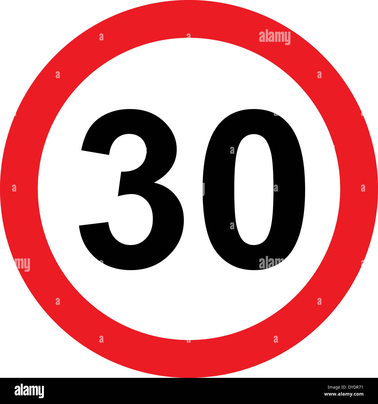30 speed limitation road sign on white background Stock Photo - Alamy