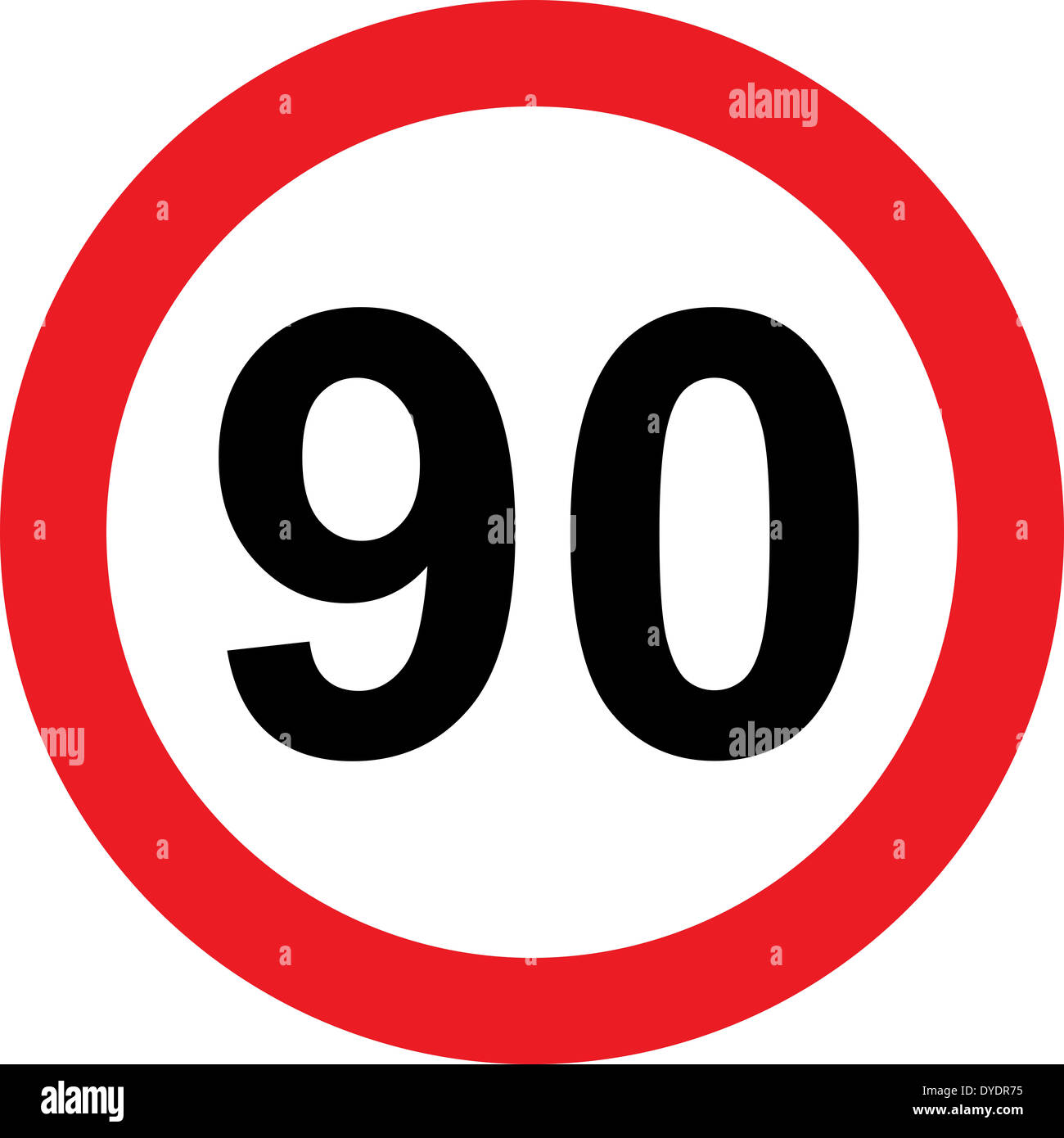 90 speed limitation road sign on white background Stock Photo - Alamy